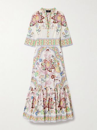 Etro Midikleid Aus Popeline Aus Einer Baumwollmischung Mit Blumenprint Und Raffungen - Wollwei&szlig;