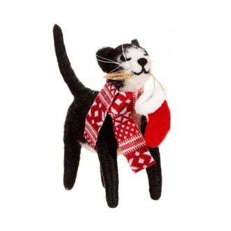 Sass & Belle H&auml;ngende Dekoration Katze mit Strumpf Filzdekoration Traditionelle Weihnachten 40% Polyester 30% Wolle 25% Schaumstoff 5% Draht Weihnachtsdeko