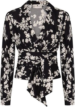 Elisabetta Franchi Femme, Blouses et Chemises, Noir, Taille: 34 FR Georgette Blouse with Sash Belt