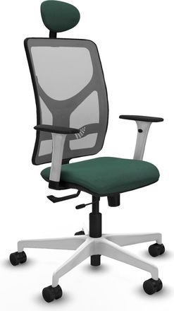 Piqueras y Crespo B&uuml;rostuhl mit wei&szlig;en und schwarzen Armlehnen, h&ouml;henverstellbarer Lendenwirbelst&uuml;tze und festem Kopfteil, ausgestattet mit Syncro/Traslack. Grau/Flasch