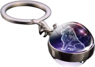 Generico Porte-clés Signe Zodiaque Lion Couleur Argent Double Face Lumineux Horoscope Magie Astri Constellation Gadget Accessoires Sac À Dos Idée Cadeau Homme 