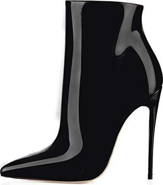 elashe Bottes Classiques Femme | 12cm Bottine à Talon Haut | Zip Stiletto Talons Hauts Ankle Boots Chaussures Verni-Noir EU37