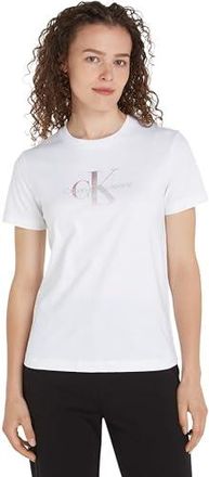 Calvin Klein Jeans T-Shirt Manches Courtes Femme Diffused Regular Col Ras-du-Cou, Blanc (Bright White), XS