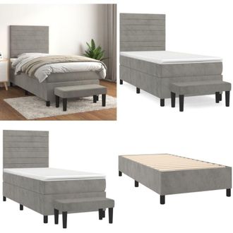 vidaXL Boxspringbett mit Matratze Hellgrau 90x200 cm Samt - Samtbett - Boxspringbett - Doppelbett - Bettenrahmen - Schlafsystem - Home & Living