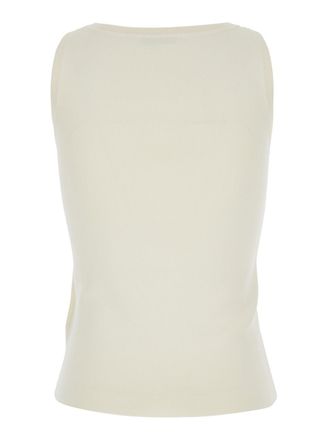 Max Mara Womens White Sleeveless Top With Square Neck Viscose Tops