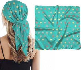 Generic Bandana rose &agrave; pois verts en soie pour dormir, &eacute;charpe carr&eacute;e, accessoires de cowgirl pour femme, Rose Jaune Pois Vert, 35 &times; 35 inch