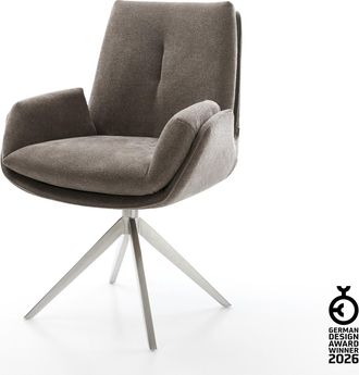DELIFE Drehstuhl Clea-Flex Strukturstoff Soft Taupe Kreuzgestell breit Edelstahl 360&deg; drehbar Wippfunktion, Esszimmerst&uuml;hle