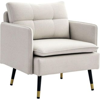 HOMCOM Fauteuil de salon - HOMCOM - 1 place lin 76 cm coussin rembourr&eacute; dossier capitonn&eacute; ressorts - acier - cr&egrave;me