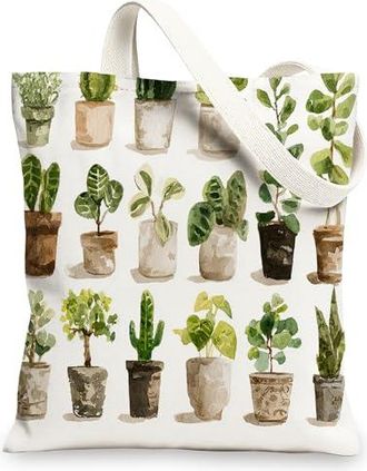 Generic Sacs fourre-tout en toile artistique, sacs à provisions réutilisables, légers et lavables avec bandoulière pour G, blanc, 13x15 Inch