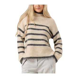 Second Female Ovalis Strick T-neck Pullover - - Knitwear - Damen - Beige - M