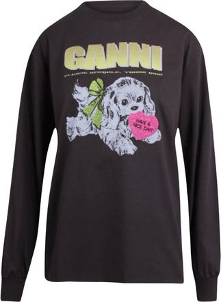Ganni Femme, Tops, Gris, Taille: 36 FR T-shirt &agrave; Manches Longues avec Imprim&eacute; Chiot