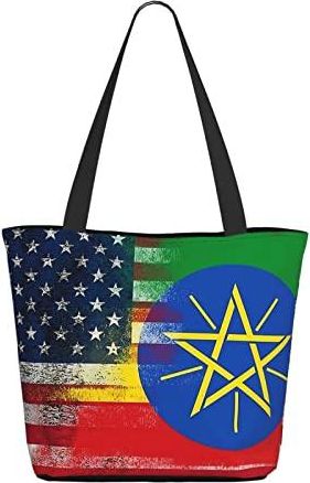 AOOEDM Sac &agrave; provisions pour femme drapeau &eacute;thiopien et am&eacute;ricain 13 x 11 x 7 pouces. Le cadeau parfait pour la Saint-Valentin. Cest de la Saint-Valentin pou