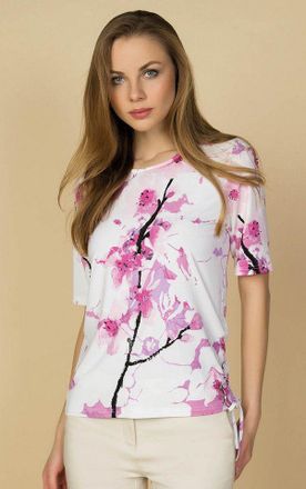 Passioni T-Shirt in Rose, mit Blumenprint und Bindeb&auml;ndern am Saum