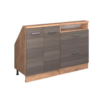 Vicco K&uuml;chenschrank f&uuml;r Dachschr&auml;gen R-Line, Edelgrau/Goldkraft Eiche, 120 cm 2er Set