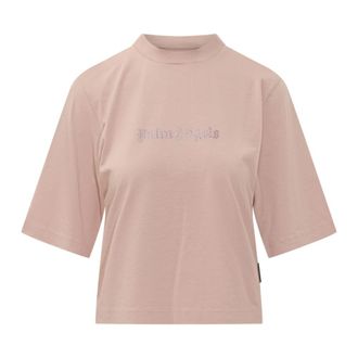 Palm Angels Rhinestone Boxy Tee - - Tops - Damen - Rosa - M