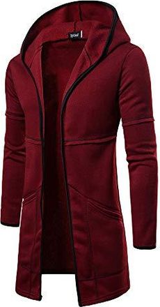 Generic Cardigan long pour homme - Couleur unie - Sweat à capuche zippé - Veste à manches longues - Coupe-vent - Veste légère - Sweat à capuche extensible - H
