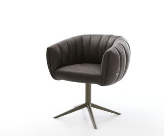 DELIFE Drehstuhl Jada-Flex Mikrofaser Anthrazit Vintage Fu&szlig;kreuz Effektfinish Titan 360&deg; drehbar Wippfunktion Taschenfederkern, Esszimmerst&uuml;hle