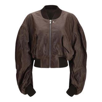 Rick Owens Cropped Leather Bomber Jacket - - Jackets - Damen - Braun - S
