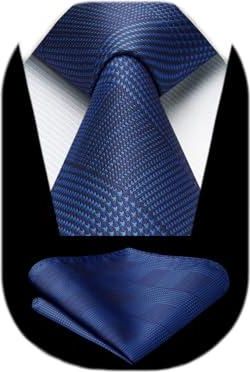 Hisdern Cravate Homme Bleu marine Mariage Élégant Cravates et Pochette Plaid Classique Ensemble de Cravate Mouchoir daffaires Fête