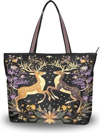 Alaza Grand sac fourre-tout, sac à bandoulière pour femme, sac à main décontracté, sac à main décontracté, nains de Noël avec poches zippées, L, Cerf I21925