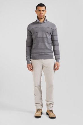 Eden Park Pull Col Rond Ray&eacute; En Coton Et Cachemire Gris Coupe Regular