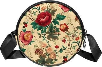 Generic Sac &agrave; bandouli&egrave;re rond pour femme, sac &agrave; bandouli&egrave;re classique vintage &agrave; motif floral avec fermeture &eacute;clair, bretelles r&eacute;glables, sac &agrave; main rond d&eacute;co
