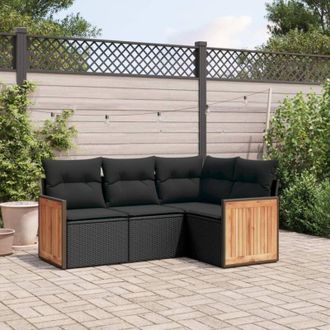 vidaXL 4-tlg. Garten-Sofagarnitur mit Kissen Schwarz Poly Rattan vidaXL