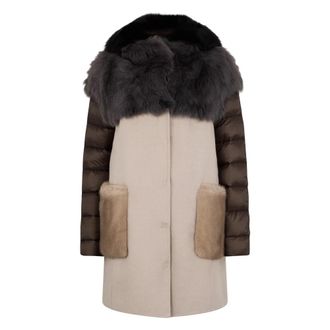 Moorer Eleganter zweifarbiger Mantel mit Pelzbesatz - - Coats - Damen - Beige - XS
