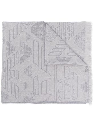 Emporio Armani &eacute;charpe brod&eacute;e &agrave; bords francs - Gris