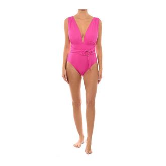 Michael Kors Badeanzug mit V-Ausschnitt- G&uuml;rtel und Wickeloptik - - Swimwear - Damen - Rosa - S