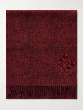 Loewe &Eacute;charpe En Laine Et Cachemire M&eacute;lang&eacute;s Jacquard &Agrave; Franges - Bordeaux