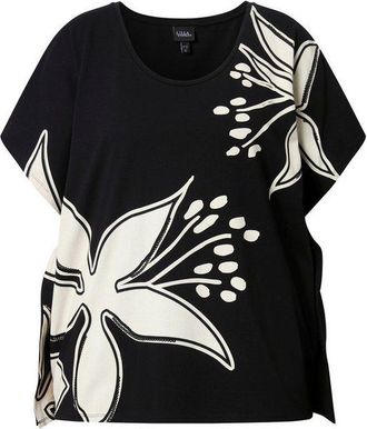 Ulla Popken T-Shirt Poncho-Shirt Bl&uuml;ten Oversized Rundhals Halbarm