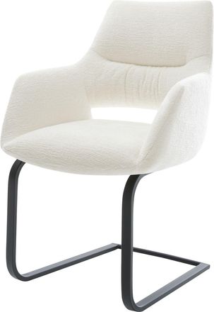 DELIFE Schwingstuhl Yago-Flex mit Armlehnen Freischwinger flach Schwarz Boucl&eacute; Soft Beige Taschenfederkern