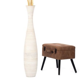 Leewadee Gro&szlig;e Deko Bodenvase F&uuml;r Dekozweige, Hohe Standvase F&uuml;r Pampasgras, Design Holzvase, 105 cm, Wei&szlig;