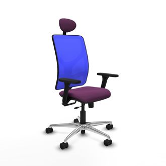 Piqueras y Crespo B&uuml;rostuhl mit 3D-Armen, h&ouml;henverstellbarer Lendenwirbelst&uuml;tze und festem Kopfteil, ausgestattet mit Syncro/Traslack und Schneideschaum, Blau/Violett