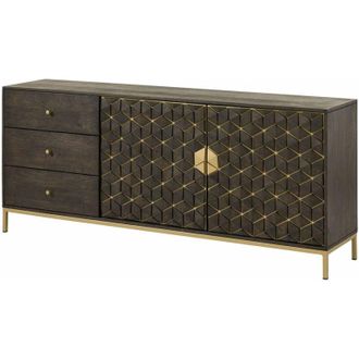 Massivmoebel24 Sideboard Mango 180x40x77 grau ge&ouml;lt diamond 110