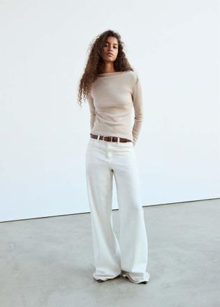 Mango T-shirt col bateau manches longues sable - Femme - XXS - MANGO