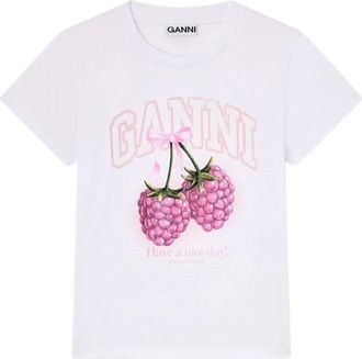 Ganni Femme, Tops, Blanc, Taille: 42 FR T-shirt en coton framboise