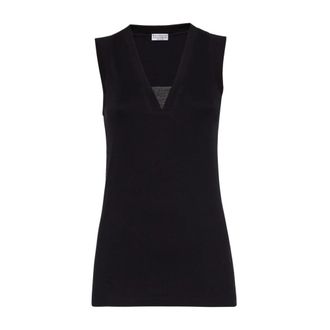 Brunello Cucinelli Geripptes Jersey Top - - Tops - Damen - Schwarzk - L