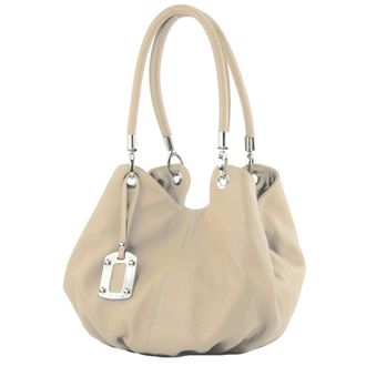 modamoda.de 228 Damen Leder Schultertasche Hobo bag handmade in Italy, Farbe:Graubeige