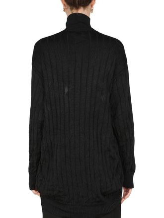 Balenciaga Silk Ribbed Knit Turtleneck - Black