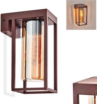 HOFSTEIN Au&szlig;enwandleuchte Lagarelhos, Au&szlig;enwandlampe aus Metall/Glas in Rostfarben/Bernsteinfarben, Leuchte im Industrial-Design f&uuml;r Garten/Au&szlig;enfassade/Au&szlig;enb