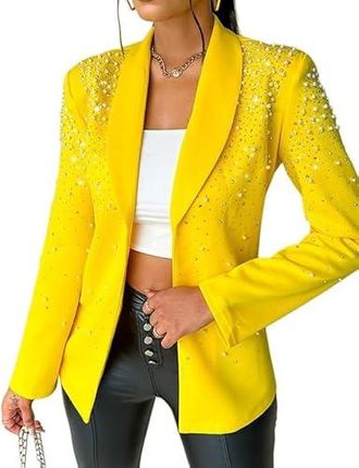 Generic Blazer Femme Veste Blazer &Agrave; Strass pour Femme Luxueuse Veste De Tailleur &Agrave; Paillettes Et Perles Faite Main Col Ch&acirc;le Tendance Cardigan &Agrave; Sequins Scint