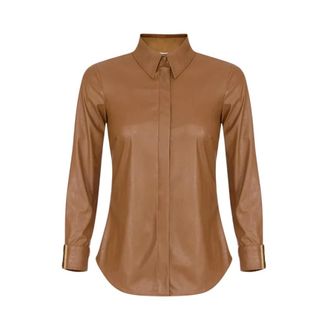 Elisabetta Franchi Chemise effet cuir avec logo bijou - Femme - Blouses et Chemises - Brun - Taille: 40 FR