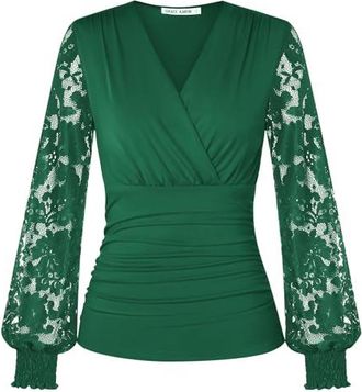Grace Karin Femme &Eacute;l&eacute;gant Haut Dentelle Col V Crois&eacute; Sexy Blouse Portefeuille Pliss&eacute; Ajust&eacute; Festif
