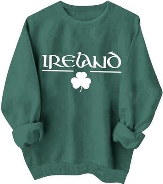 Generic Sweat-shirt tr&egrave;fle porte-bonheur pour femme - Chemise de la Saint-Patrick - Pull fantaisie amusant &agrave; manches longues - Col rond - Tr&egrave;fle irlandais - T