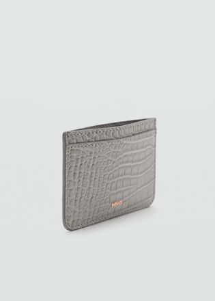 Mango Porte-cartes effet croco gris - Femme - Taille unique - MANGO