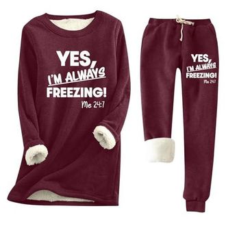 Generic Survêtement pour femme - Chaud et confortable - Imprimé lettres - Manches longues - Sweat à manches longues - Pantalon de jogging - 2 pièces - Doublur