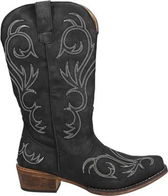 Roper Bottes mi-mollet décontractées Riley à bout pour femme, talon bas, 2,54-5,08 cm, noir, noir, 40.5 EU