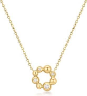 Ania Haie Damen Halskette MELODIC POET Asymmetric Beaded Circle aus 925 Sterling Silber 14k vergoldet, Goldperlen-Anhänger mit 4 Zirkonia, Länge 43cm + 5cm Verl